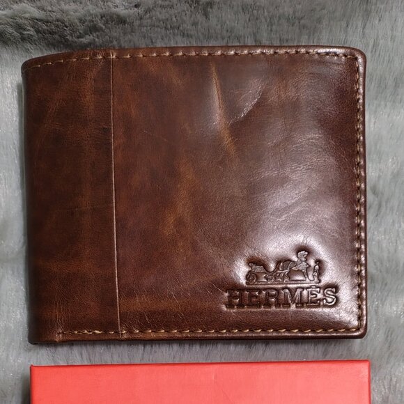 Accessories | New Hermes Authentic Italian Brown Leather Bifold Mens ...